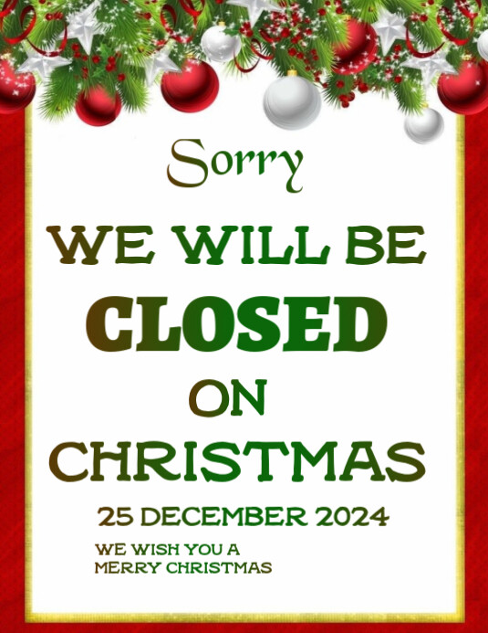 White Typographic Christmas Closure Flyer (us Letter) Template | PosterMyWall