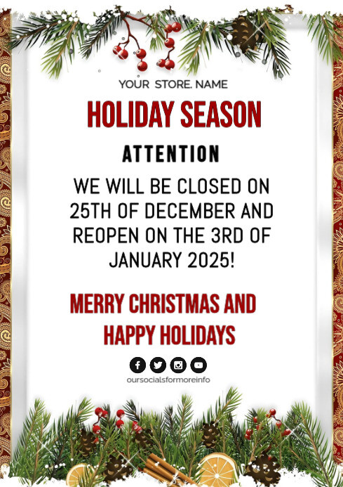 Copy of White Typographic Christmas Closure Notice Template A4 | PosterMyWall