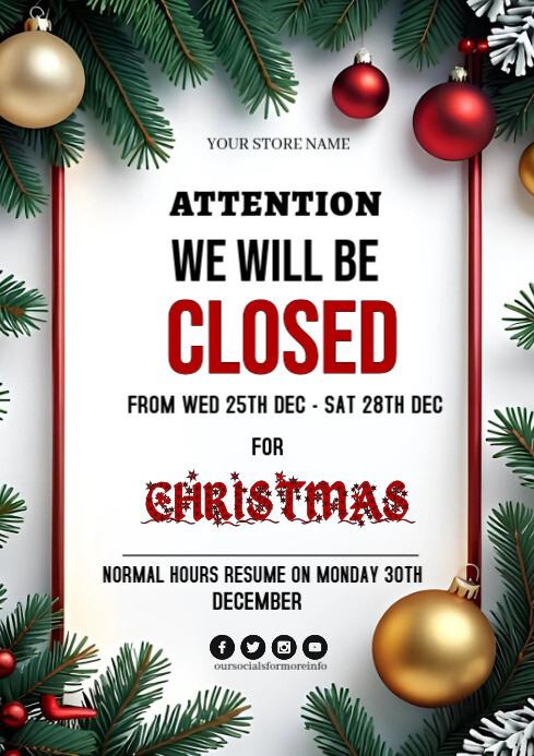 Copy of White Typographic Christmas Holiday Closure Notice Design Template A4 | PosterMyWall