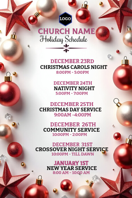 White Typographic Church Christmas Schedule Poster Template | PosterMyWall