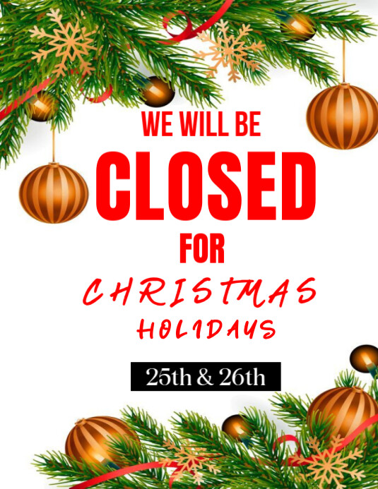 White Typographic Closed For Christmas Holiday Flyer (us Letter) Template | PosterMyWall