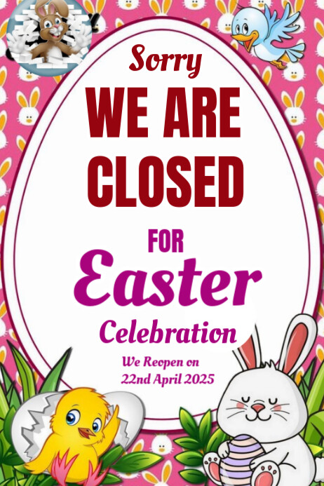 White Typographic Closed For Easter Poster Template | PosterMyWall