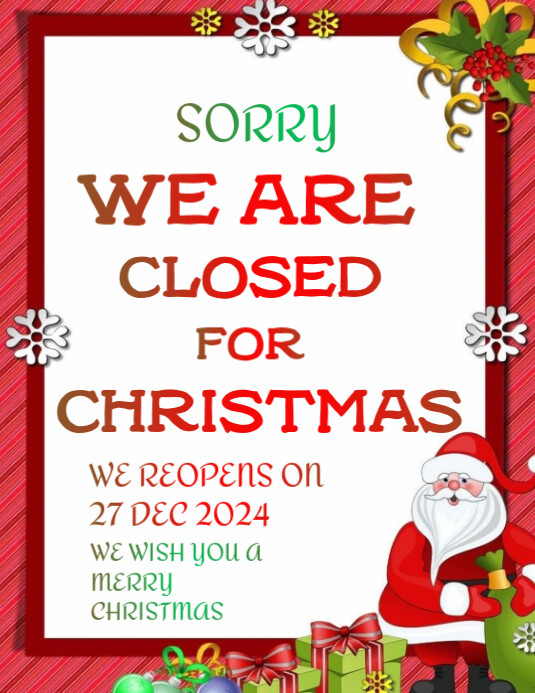 White Typographic Closed For The Season Flyer (us Letter) Template | PosterMyWall