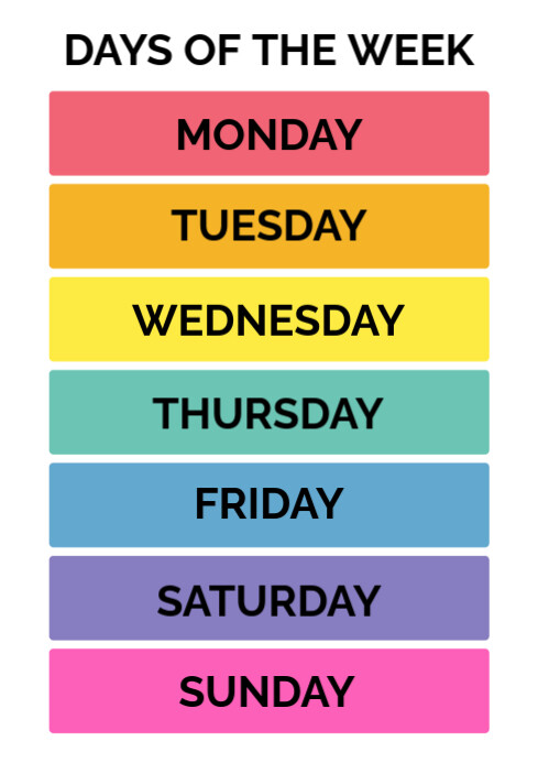White Typographic Days Of The Week Names A4 Templat | PosterMyWall