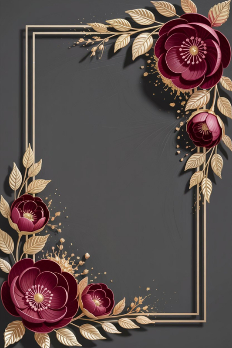 White Typographic Elegant Burgundy And Gold Floral Frame Background For ...
