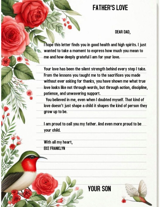 White Typographic Father's Love Letter Flyer (us Letter) Template ...