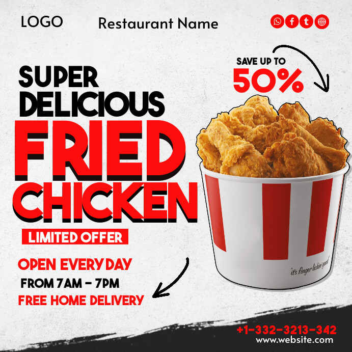 White Typographic Fried Chicken Instagram Pos Template | PosterMyWall