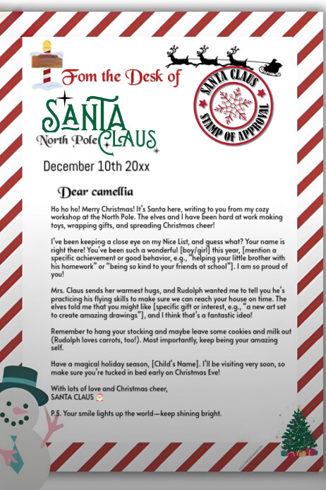 Copy of White Typographic From The Desk Of Santa Letter Poster ...