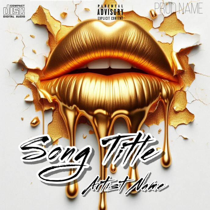 Modèle White Typographic Golden Dripping Lips Broken Song Mixtape Album ...