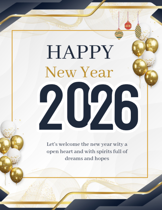 Plantilla de White Typographic Happy New Year 2026 Flyer (us Letter ...