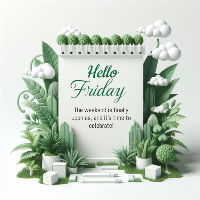 White Typographic Hello Friday Instagram Post Template | PosterMyWall