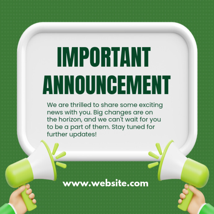 White Typographic Important Announcement Instagram Post Template ...