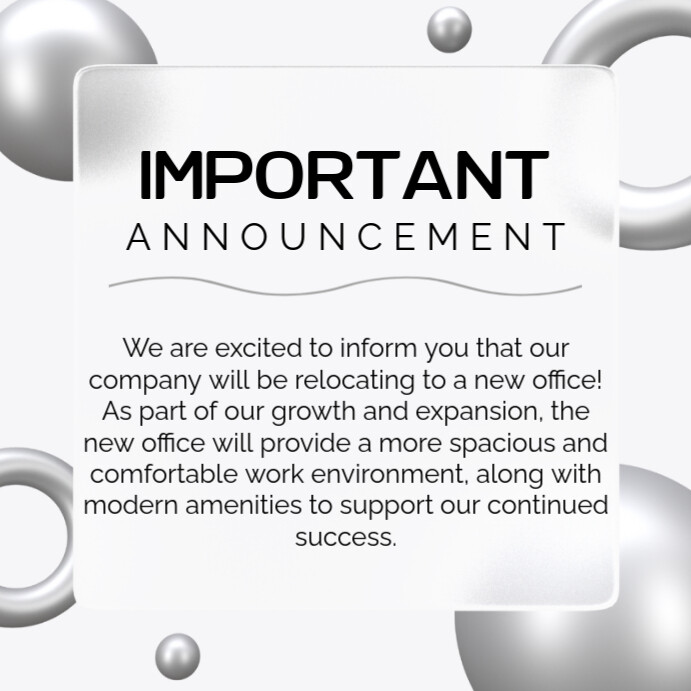 Plantilla de White Typographic Important Announcement Notification ...
