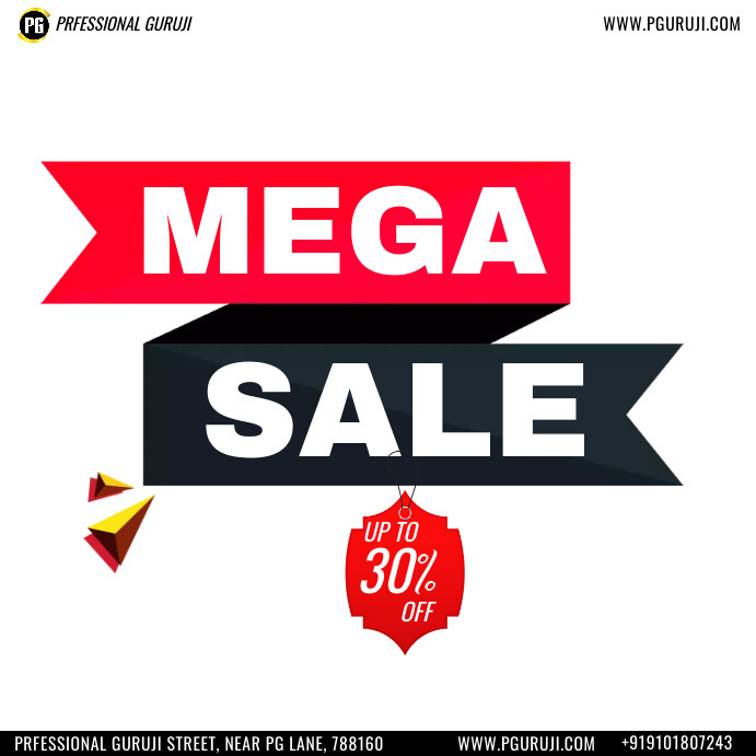 White Typographic Mega Sale Upto 30% Off Temp Template | PosterMyWall