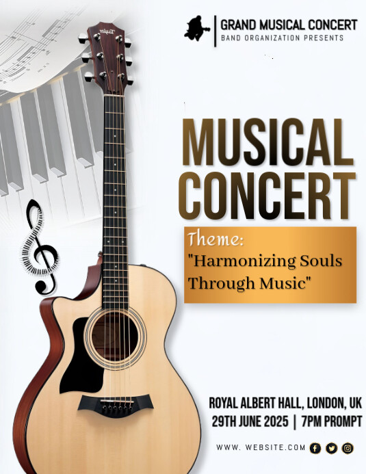 White Typographic Musical Concert Flyer (us Letter) Template | PosterMyWall