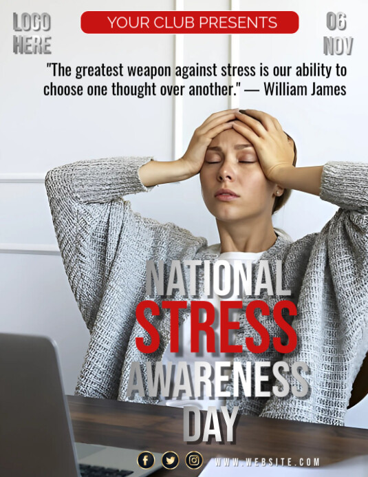 White Typographic National Stress Awareness Day Flyer (us Letter ...