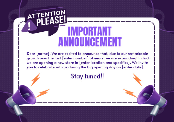 Copy of White Typographic Purple Illustrative Important Announcement ...