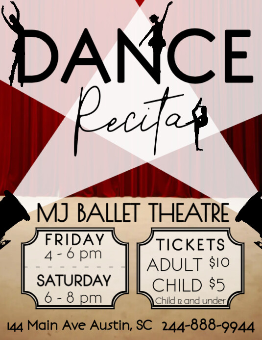 White Typographic Red Curtain Dance Recital Dance Stage Flyer (us ...