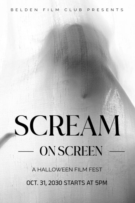 White Typographic Scream On Screen Movie Album Poster Template ...
