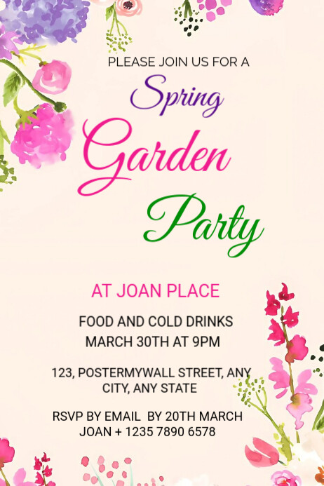 White Typographic Spring Garden Party Poster Template | PosterMyWall