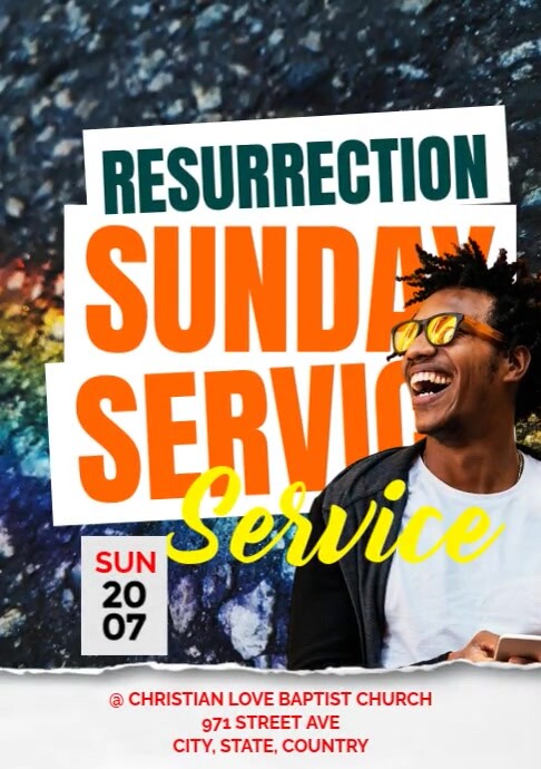 White Typographic Sunday Resurrection Worship Poster A3 Template ...