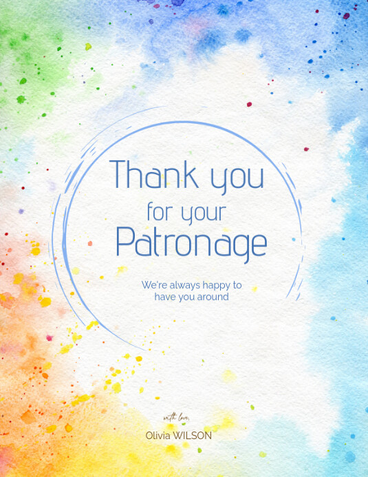 White Typographic Thank You For Your Patronage Flyer (us Letter ...