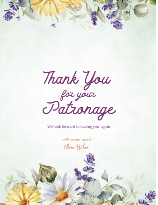 White Typographic Thank You For Your Patronage Flyer (us Letter ...