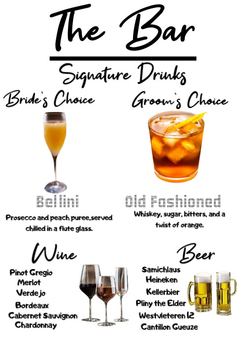 White Typographic The Bar: Signature Drinks A4 Template | PosterMyWall