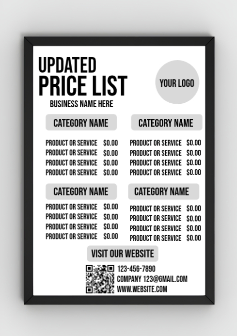White Typographic Updated Price List Poster A4 Template | PosterMyWall