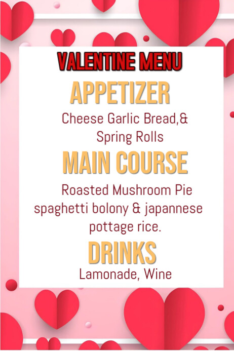 White Typographic Valentine Menu Poster Templat | PosterMyWall