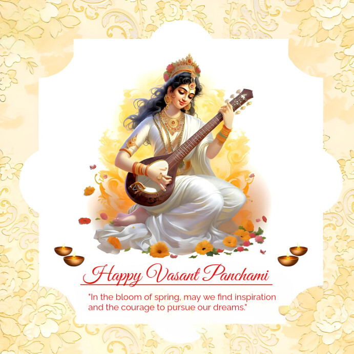 White Typographic Vasant Panchami Instagram Post Template | PosterMyWall