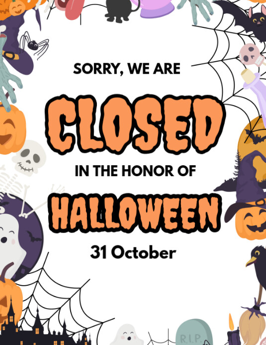 White Typographic We Are Closed For Halloween Flyer (us Letter ...