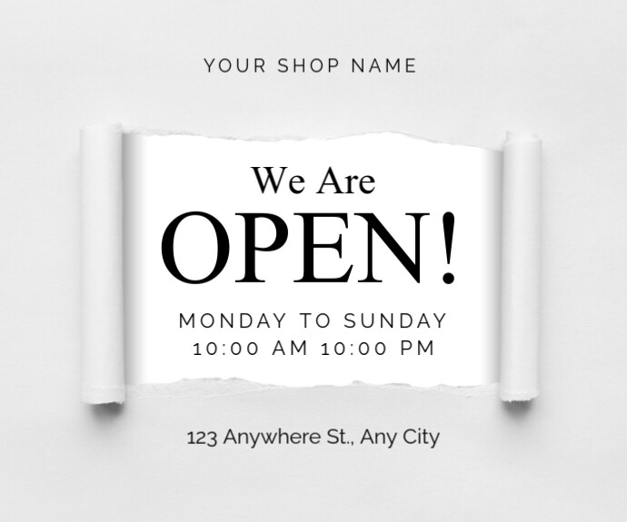 Copy of White Typographic We Are Open Now Posters Medium Rectangle ...