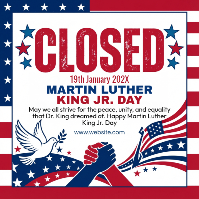 Plantilla de White Typographic We Will Be Closed On Mlk Day Instagram ...