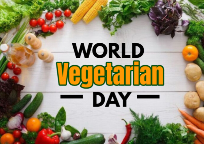 White Typographic World Vegetarian Day Postcard Template | PosterMyWall