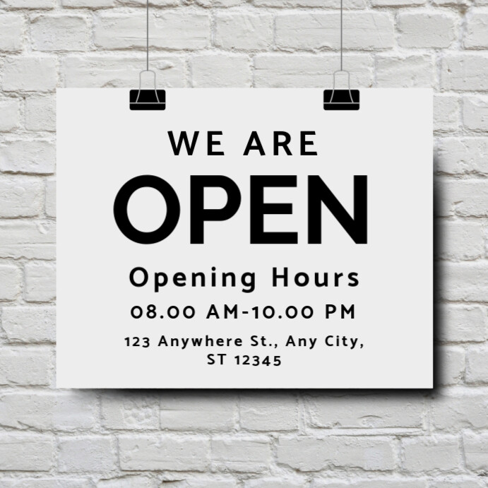 White Typographic Yes We Are Open Now Posters Instagram Post Template ...