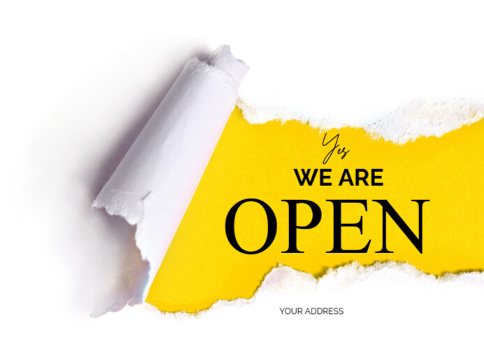 White Typographic Yes We Are Open Now Posters Announcement Postcard ...