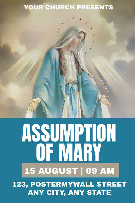 White Typography Assumption Of Mary Poster Template | PosterMyWall