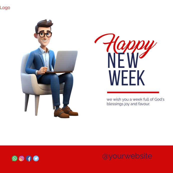 White Typography Happy New Week Instagram Po Template | PosterMyWall