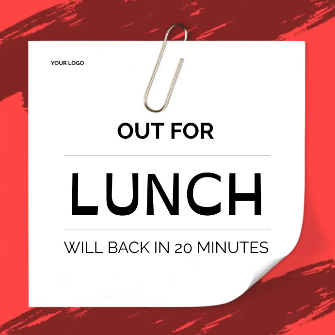 White Typography Out For Lunch Announcement P Template | PosterMyWall