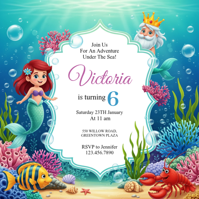 White Under the Sea Birthday Party Square Template | PosterMyWall
