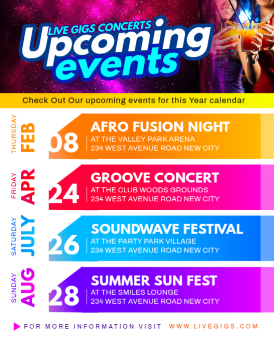 White Upcoming Events lineup music concert program festival calendar ...