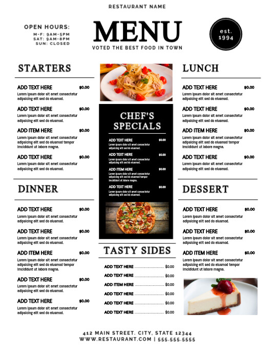 Copy of White US Letter Food Menu Template | PosterMyWall