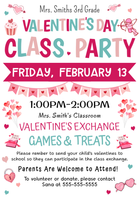 Copy of White-Valentine's%27s-Day-Class-Party-a4-design | PosterMyWall