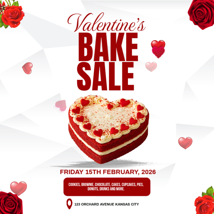 White Valentine's Bake Sale Instagram Post Template | PosterMyWall
