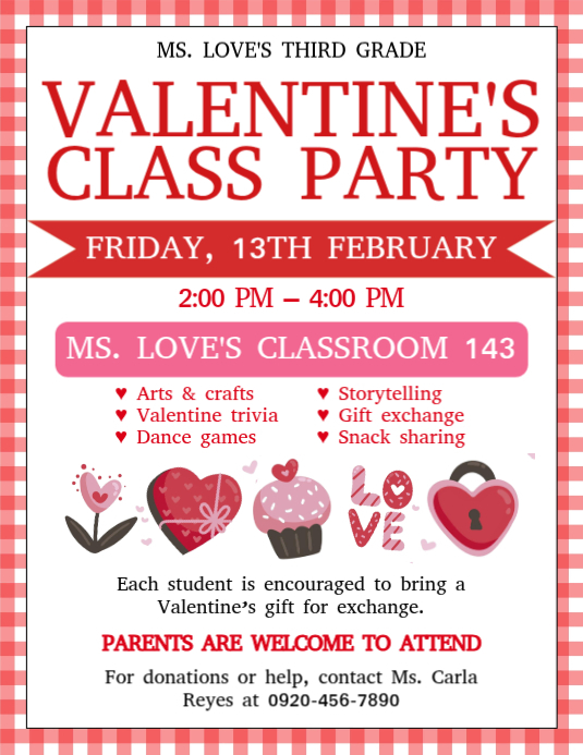 White Valentine's Class Party Flyer Template | PosterMyWall