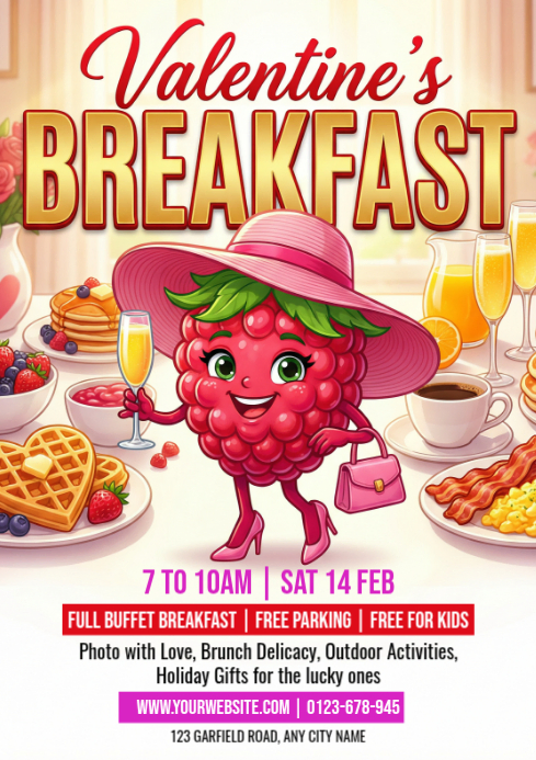 White Valentine's Day Breakfast Event A4 Template | PosterMyWall