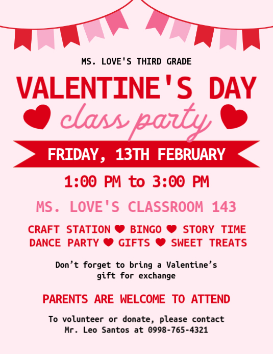 White Valentine's Day Class Party Flyer Template | PosterMyWall