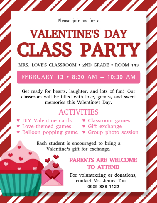 White Valentine's Day Class Party Flyer Template | PosterMyWall