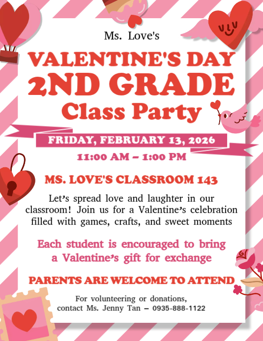 White Valentine's Day Classroom Party Flyer Template | PosterMyWall